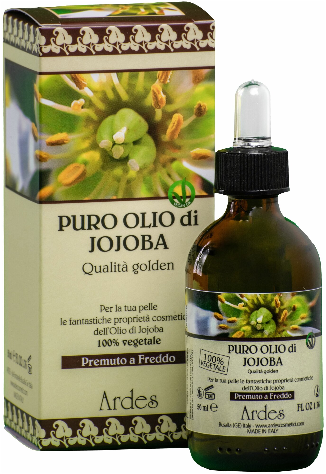 Ardes Масло чистое Жожоба из Калифорнии для лица, шеи, зоны декольте, кожи головы. OLIO JOJOBA 50 мл. Италия