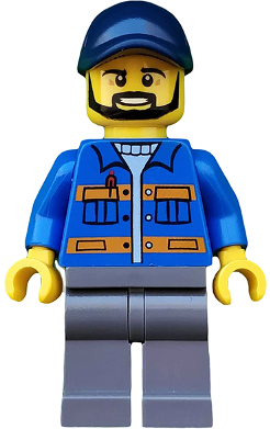 Минифигурка Lego Blue Jacket with Pockets and Orange Stripes, Dark Bluish Gray Legs, Dark Blue Cap with Hole, Black Beard cty0576