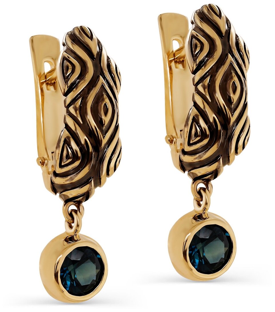 Серьги JEWELIN, желтое золото, 585 проба, сапфир