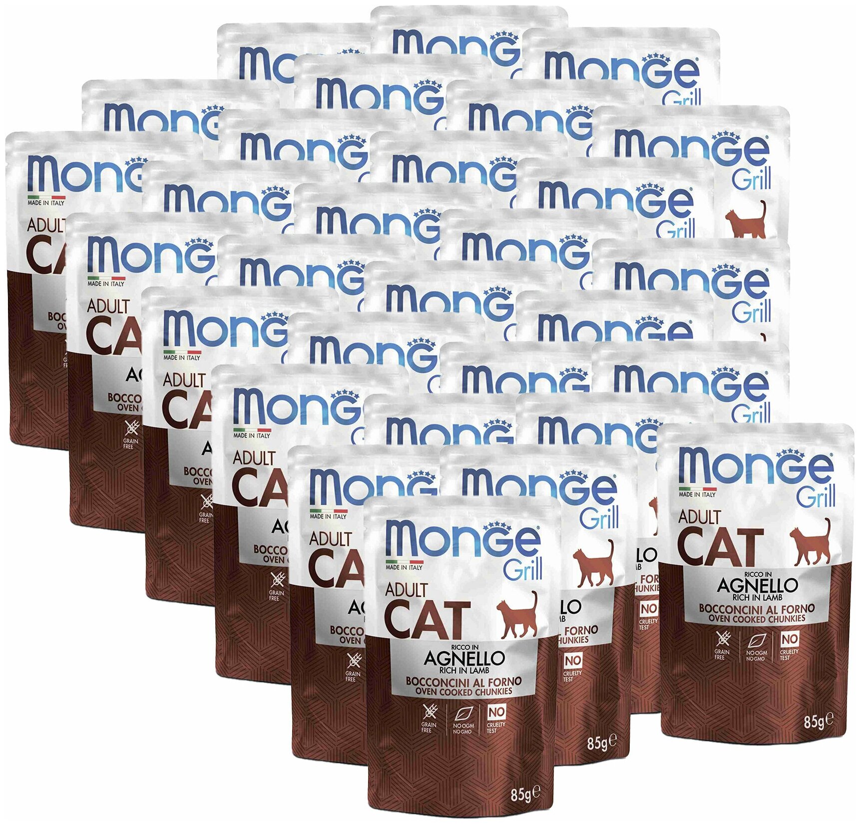 Monge Cat Grill Pouch паучи для взрослых кошек новозеландский ягненок 85г х 30 шт.