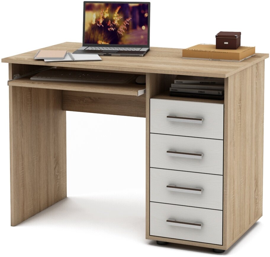 Стол письменный, стол компьютерный Остин (Ливерпуль) 3К дуб сонома/белое дерево