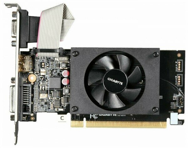 Видеокарта Gigabyte GeForce GT 710 v2.0, 2 GB GDDR3, 64 bit, HDMI, DVI-D, VGA, GPU 954 MHz
