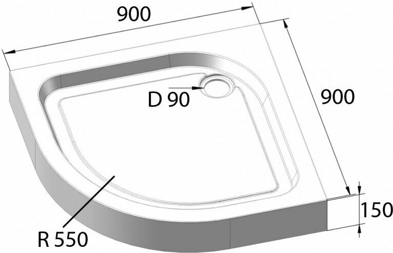 TRAY-BB-R-90-550-15-W Акриловый поддон