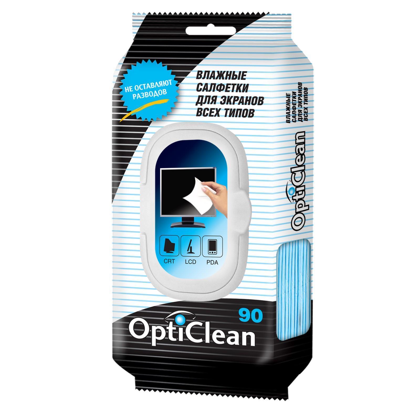 Влажные салфетки OptiClean, для экранов, для уборки, 90 шт.