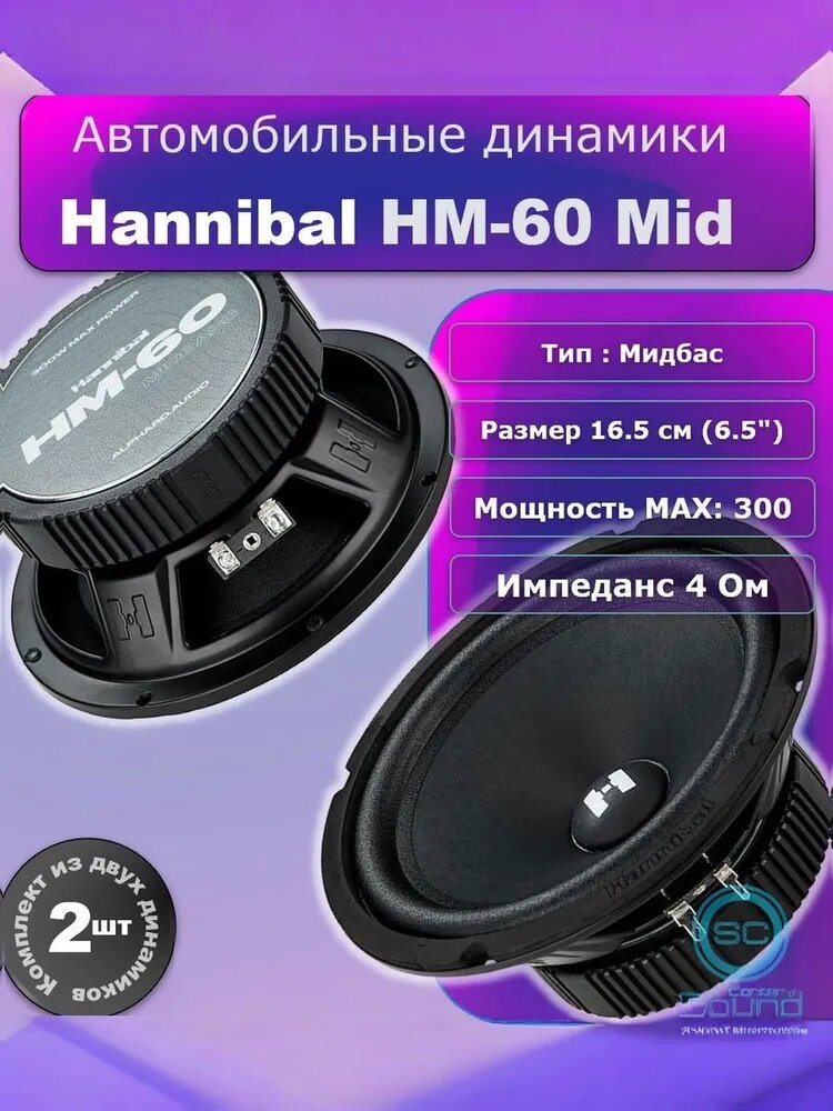 Динамики автомобильные Alphard Hannibal HM-60 Midbass /Колонки автомобильные 16,5см/ Мидбас / 2шт