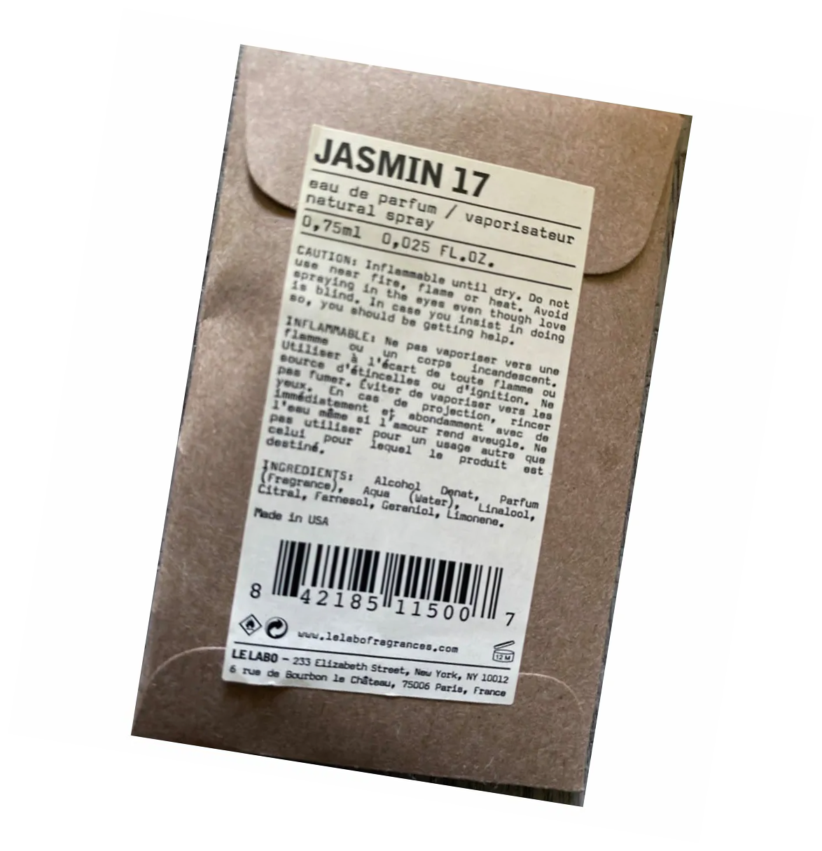 Аромат Ле Лабо Жасмин 17 0.75 мл миниатюра для мужчин и женщин - Le Labo Jasmin 17 сэмпл