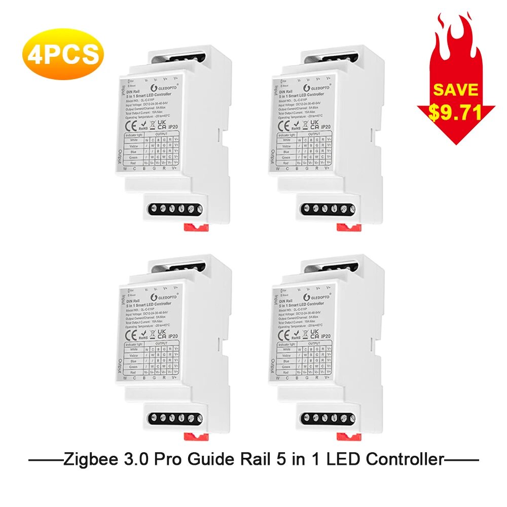 GLEDOPTO RGB Контроллер Zigbee 3.0 4PCS Din Rail 5in1