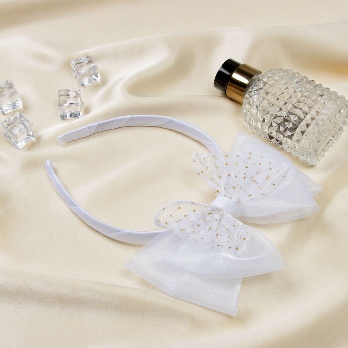 Ободок для волос Выбражулька «Школьница», тройной бант блеск, 1 см, белый