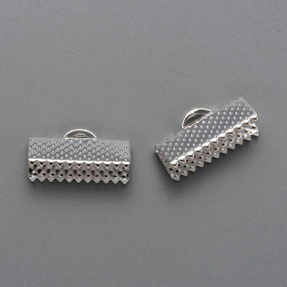 Концевики, 16х8мм (ширина 16мм), зажимы для ленты, текстурированные, базовый материал - железо, стального цвета, 10 грамм