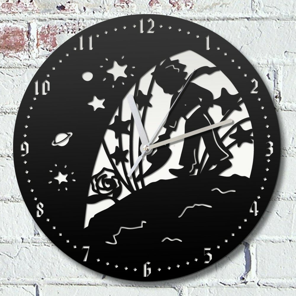 Настенные деревянные бесшумные часы сказки маленький принц (Le Petit Prince, космос, лис) - 5031