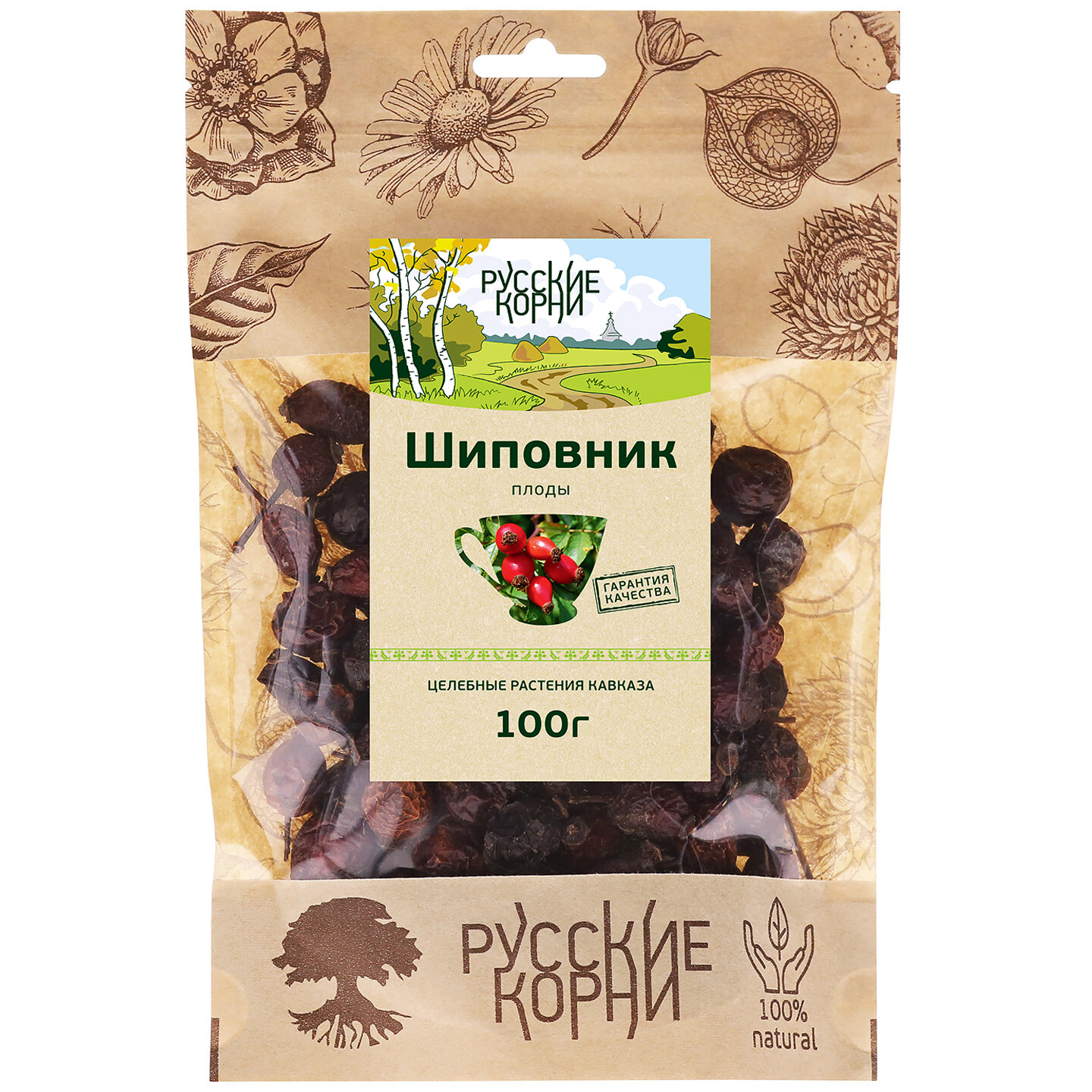 Шиповник сушеный, ягоды натуральные, 100 гр, - "Русские корни"