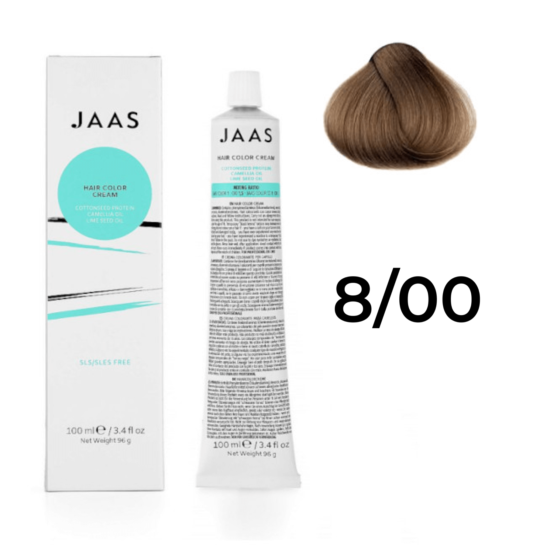 Крем - краска для волос профессиональная Jaas 8/00 Светлый русый Натуральный интенсивный 100 мл