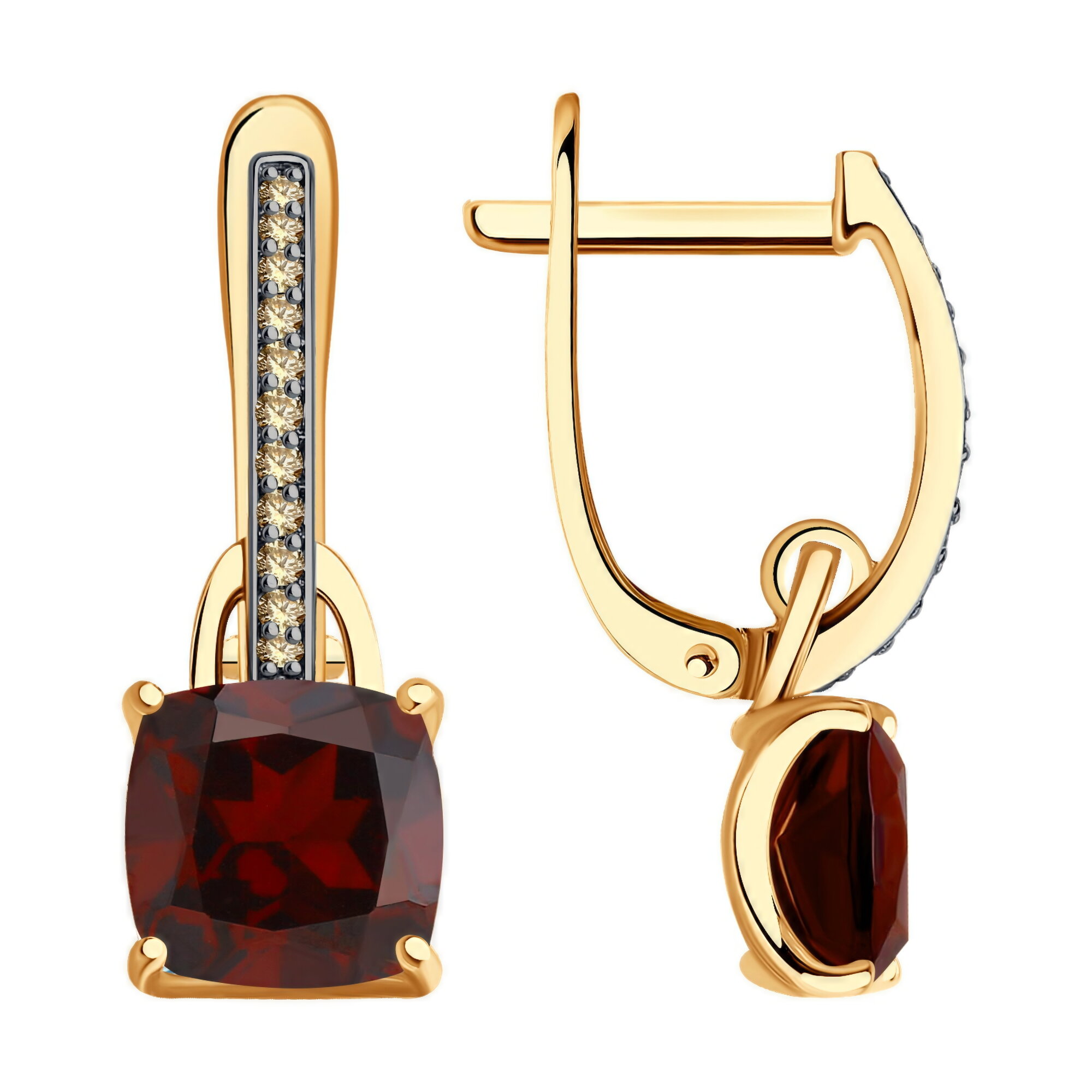Серьги, красное золото, 585 проба, бриллиант, гранат
