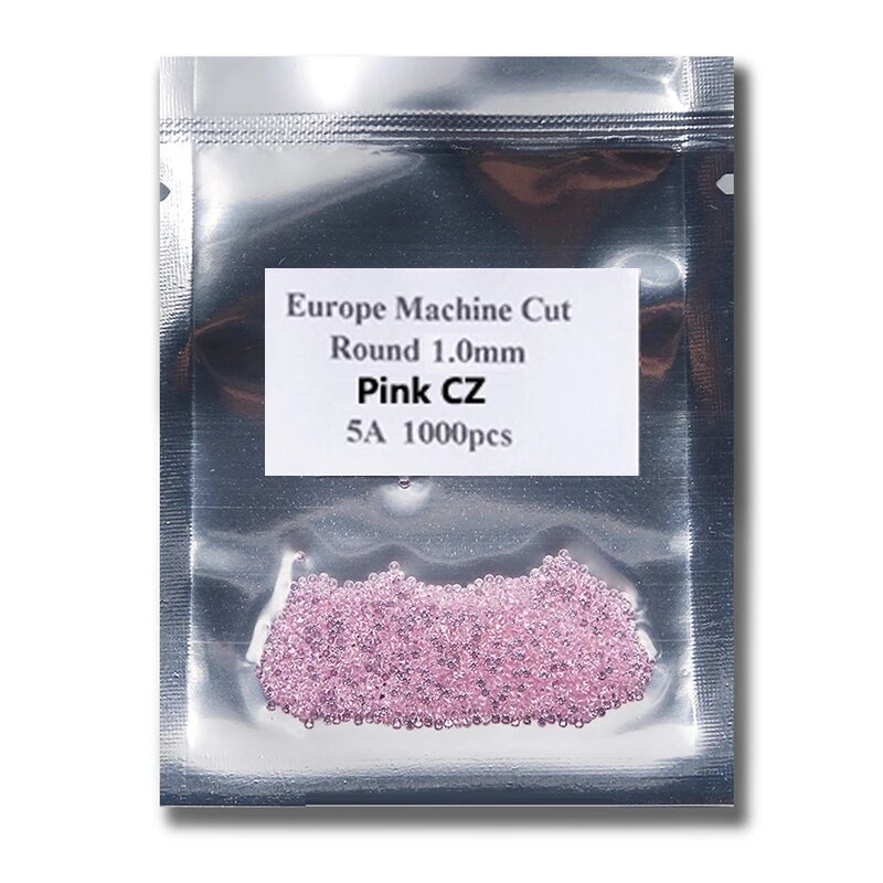 Розовые кубические цирконии 1.0 мм, 1000 шт. Europe Machine Cut 5A