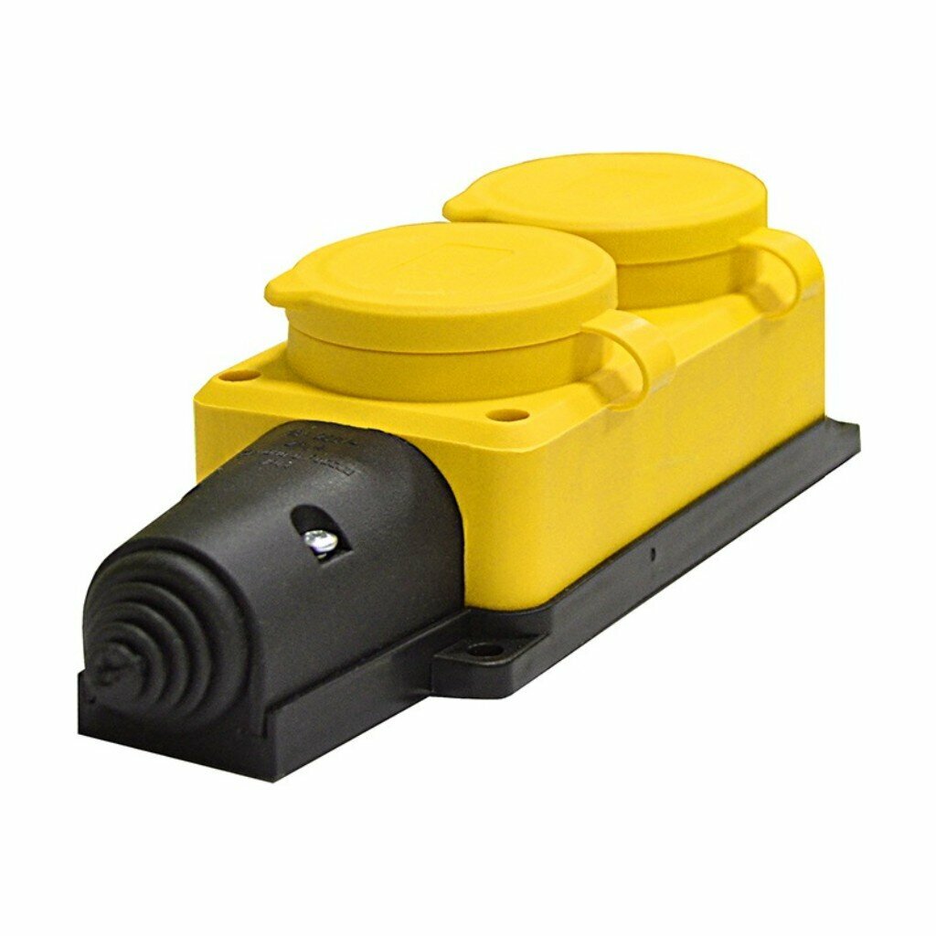 Колодка розеточная 2 гнезда, с заземлением, 16 А, 250 В, с заглушкой, 1-фазная, IP44, каучук, желтый, UNIVersal, 3082