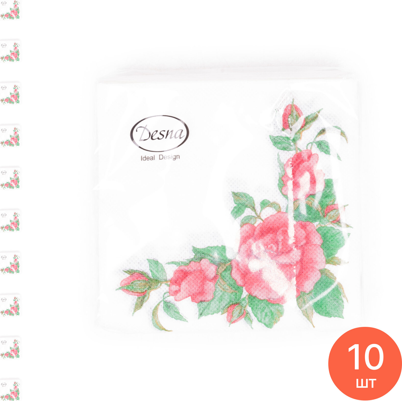 Салфетки бумажные DESNA / Десна Дикая роза, однослойные, из целлюлозы, белые, 24х24см, в упаковке 40шт. (комплект из 10 шт)