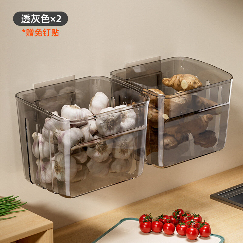 Корзина для хранения лука и чеснока, настенная, прозрачная, серая, 2 шт.