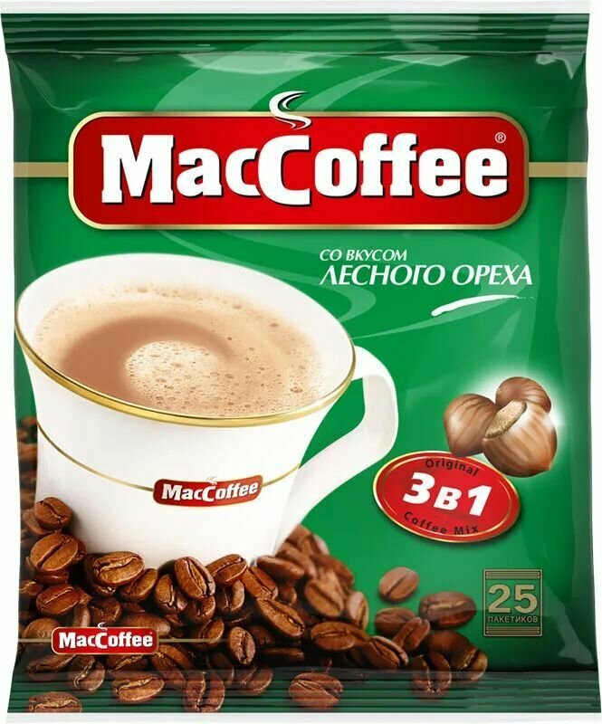 Напиток кофейный растворимый MACCOFFEE лесной орех 3В1 18 г х 25 штук