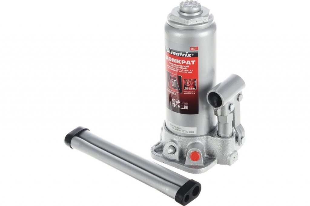 Домкрат гидравлический бутылочный, 5 т, высота подъема 216-413 мм Matrix Master, арт. 50721