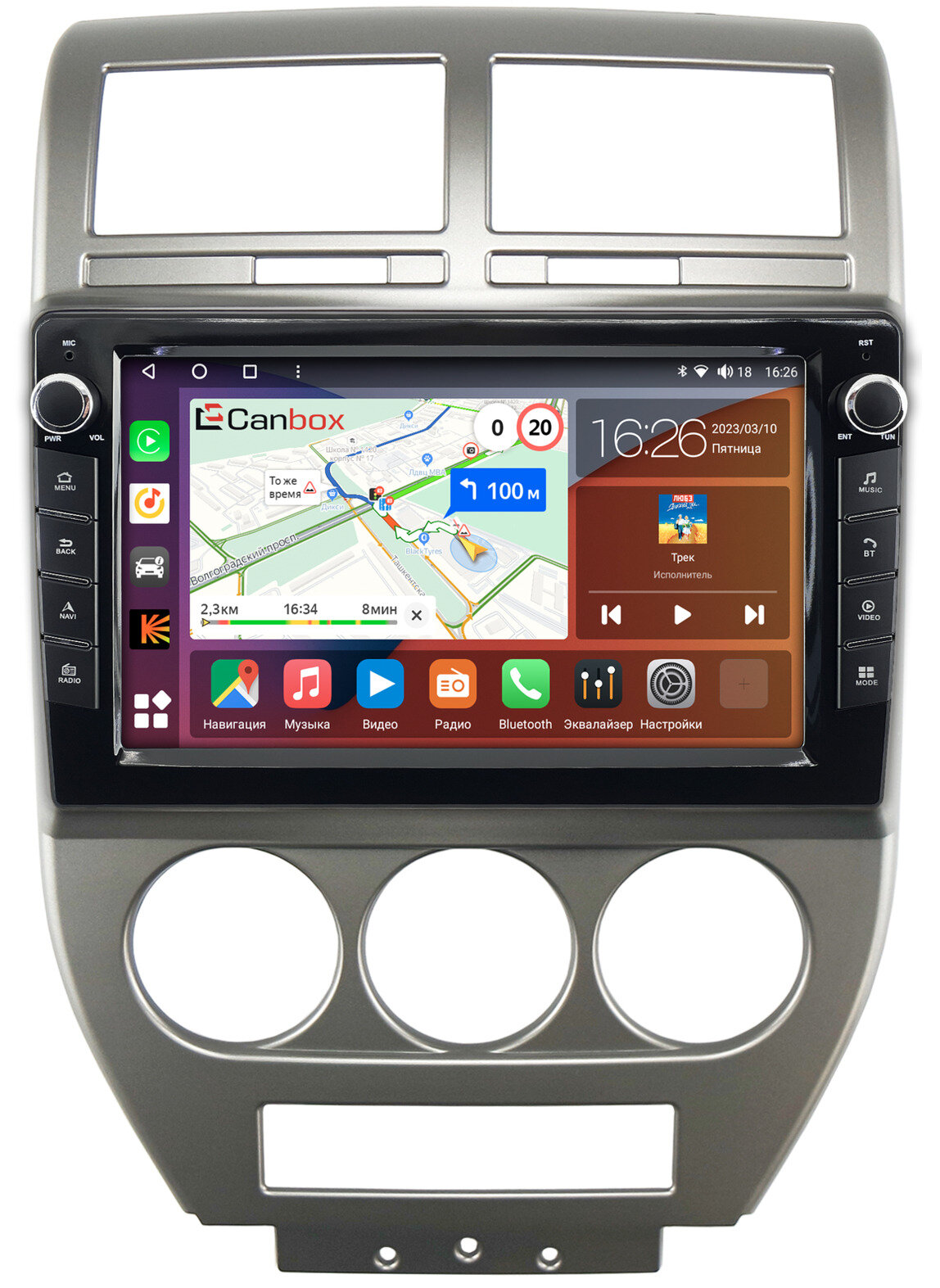 Штатная магнитола Canbox H-Line 7827-10-328 Jeep Compass, Liberty (Patriot) 2006-2010 Android 10 (4G-SIM, 4/64, DSP, QLed) С крутилками