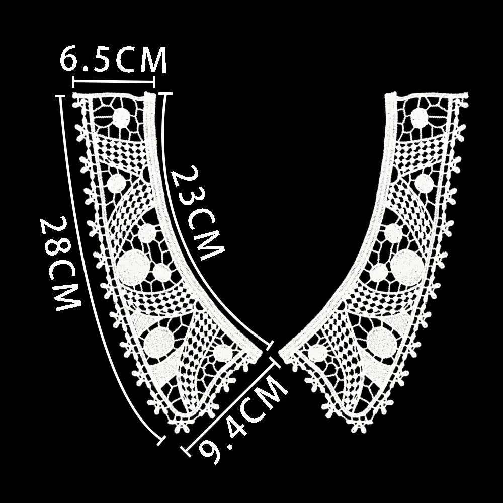 Вышивка кружевная белая для одежды, 28x6.5 см, 1 шт