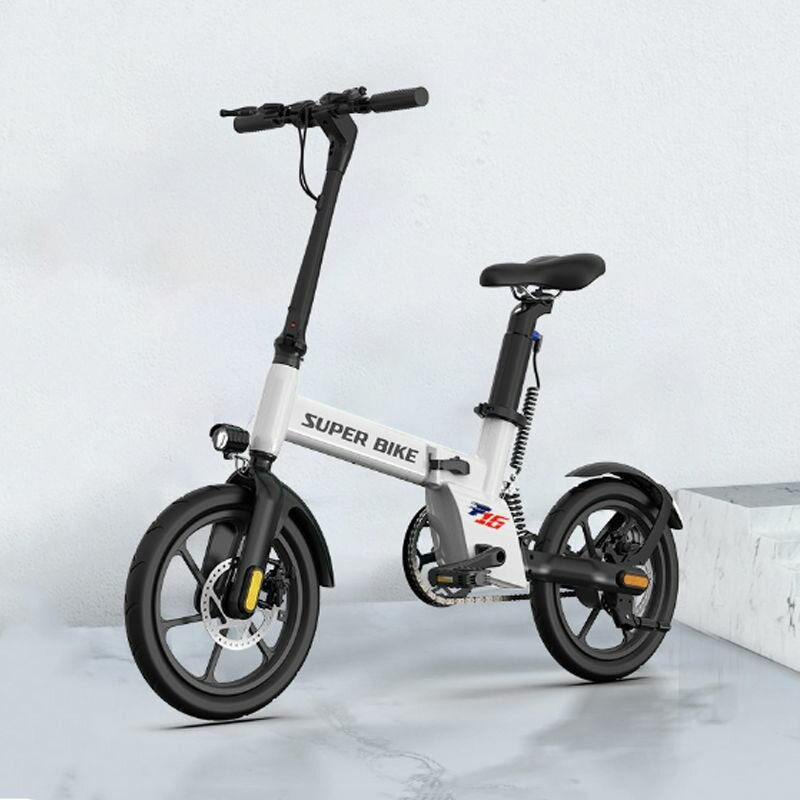 Складной электрический велосипед SZODW-F16 из алюминиевого сплава, 16-дюймовый 350 Вт Литиевая батарея 10Ач, Белый
