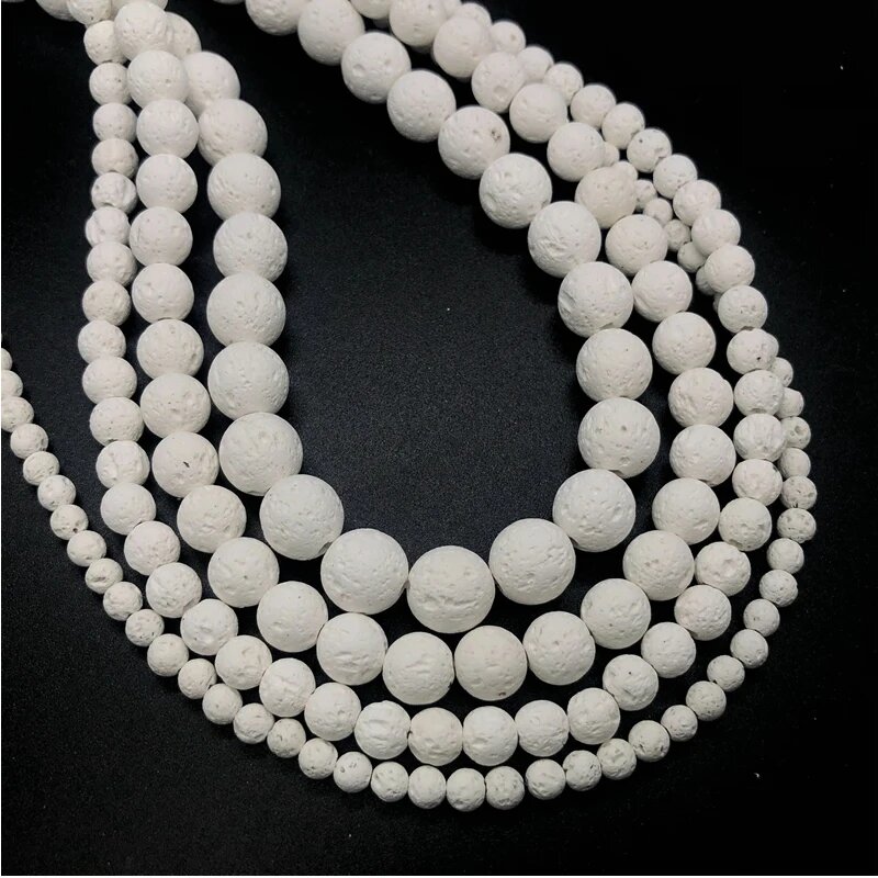 6/8/10/12 мм натуральный черный, белый камень вулканической лавы, круглые Белый, 8mm 45Beads, белый
