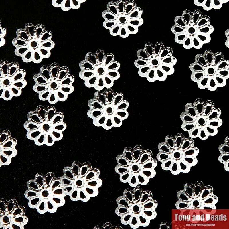 Кольпачки-цветы для бижутерии Tony and Beads 9 мм, золотистые, серебристые, бронзовые, никелированные