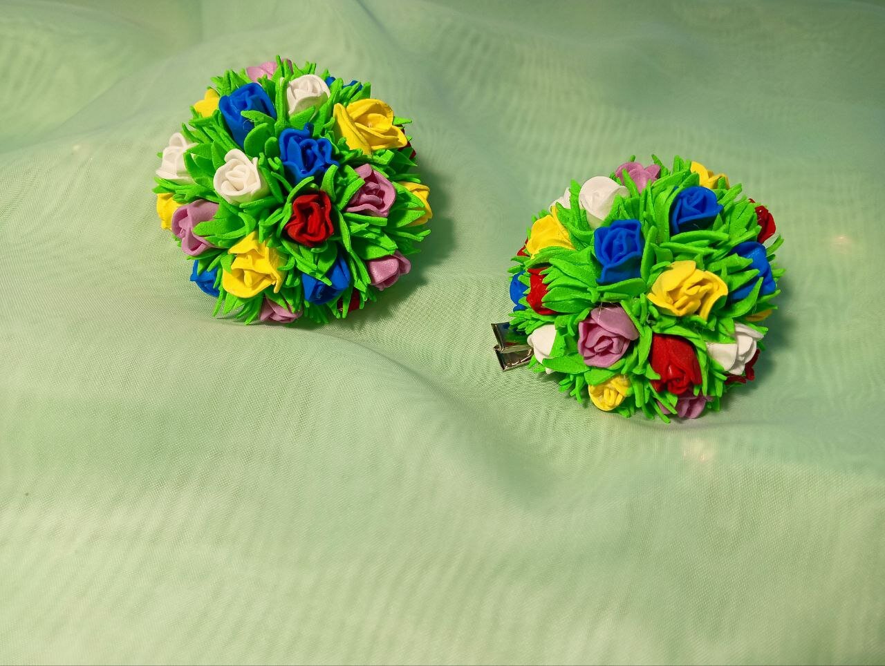 Заколки для волос с цветами, заколки для девочек, ручная работа, из фоамирана, комплект 2 шт.