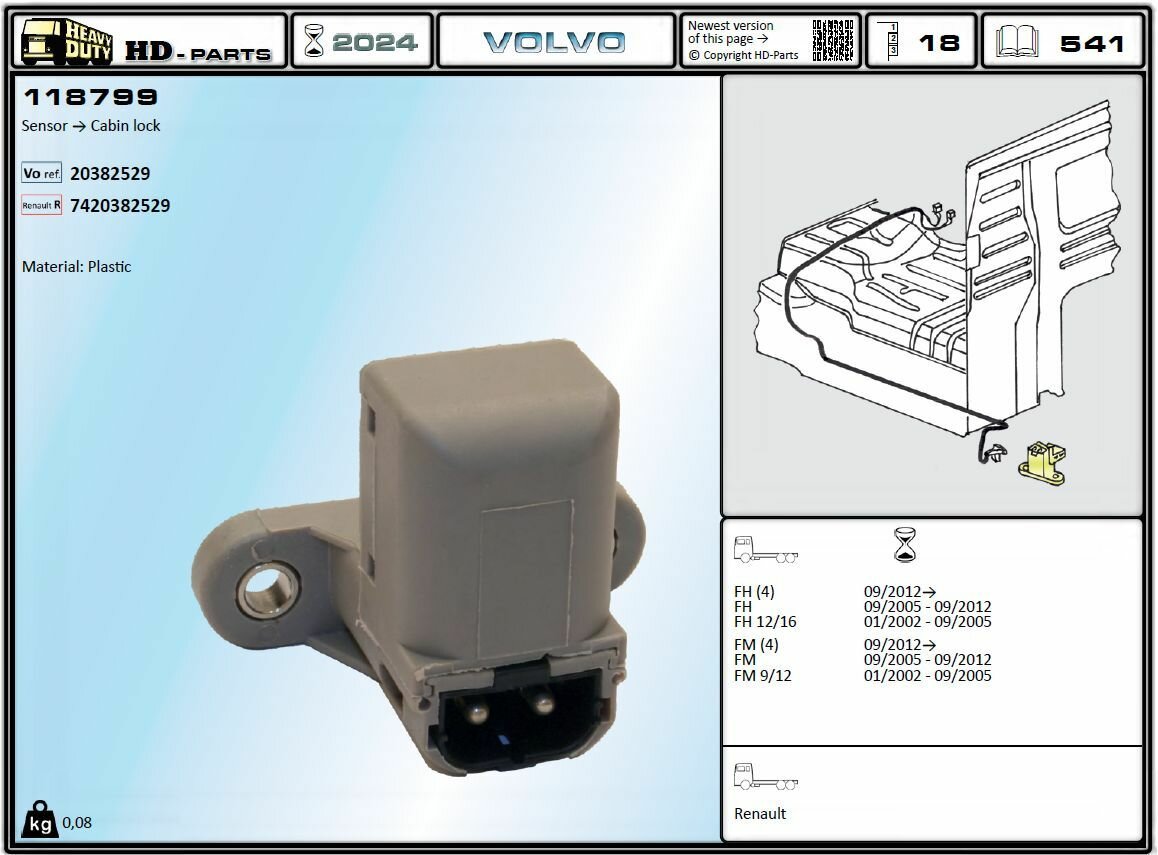 Датчик положения кабины блокировки Volvo FH/FM , арт. 118799 Hd-parts