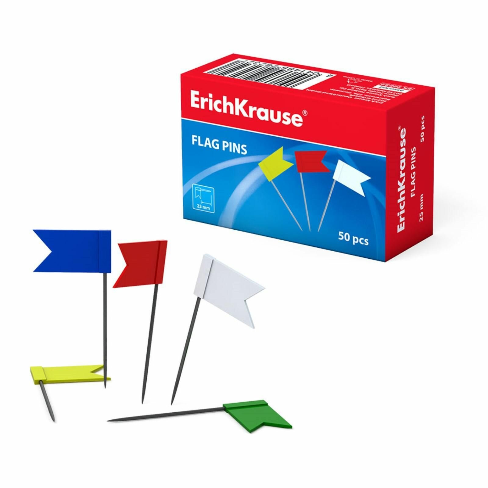 Кнопки-флажки Erich Krause Разноцветные, длина острия 25 мм, 50 шт (28232)