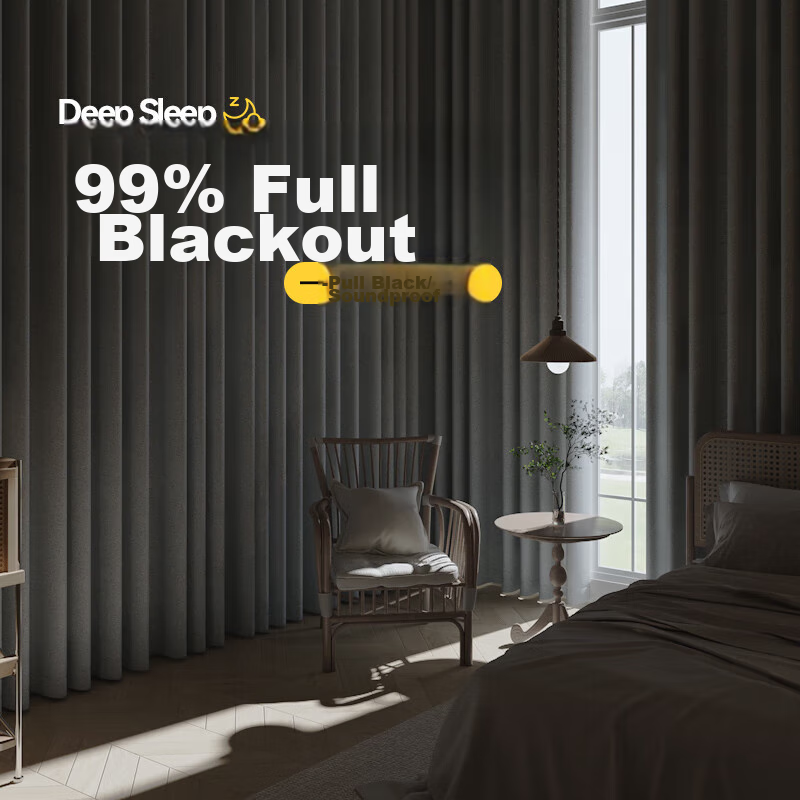 JINCHAN Bedroom Blackout Curtains, Antibacterial, Anti-Mite, Hook-Style, Sun-Blocking, Heat-Insulating, Ready-Made Curtains, Moon Rock Gray, 110*180