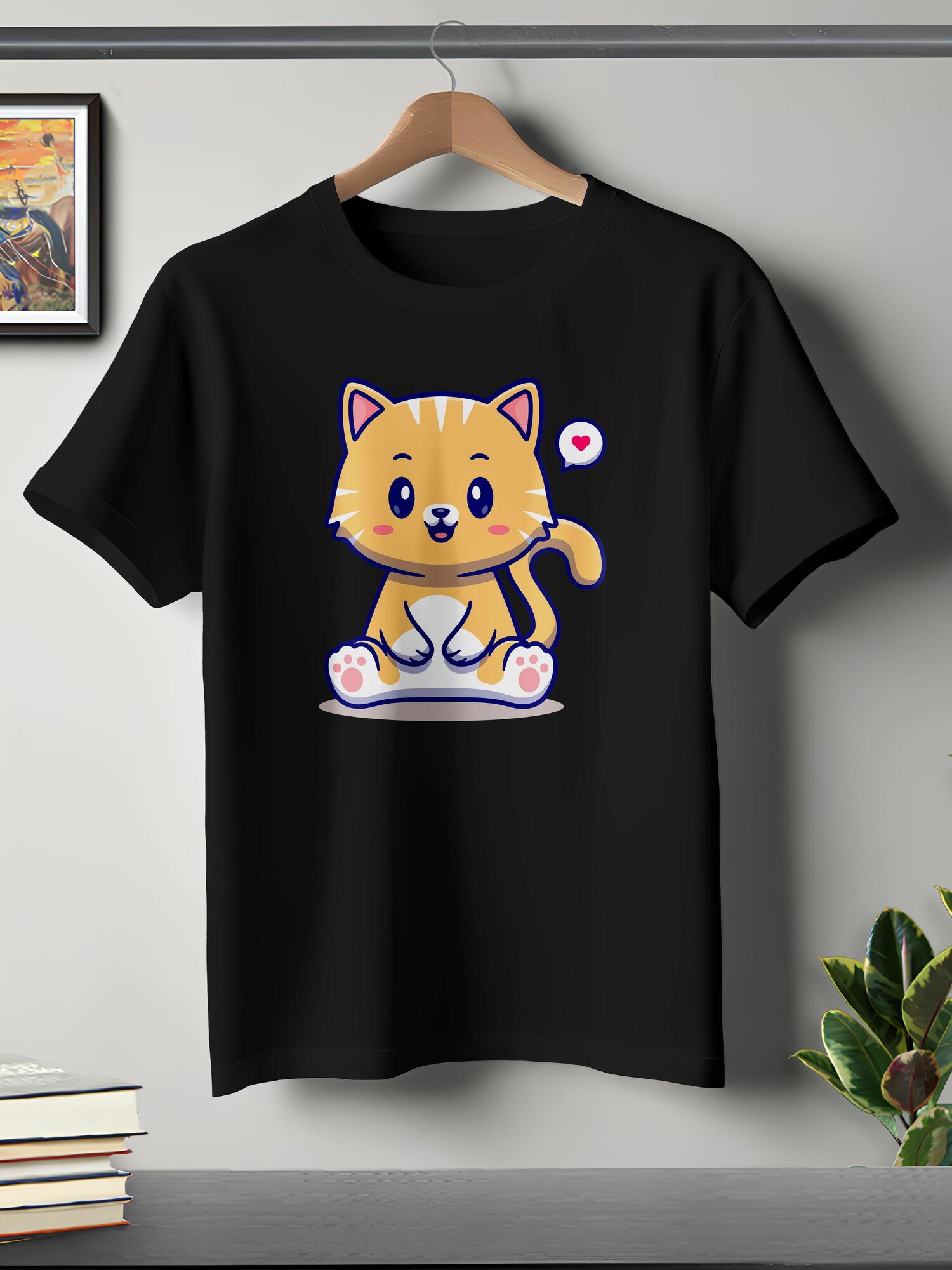 Футболка ONEQ унисекс 40-42 (XXS) размер с принтом Котенок, черная