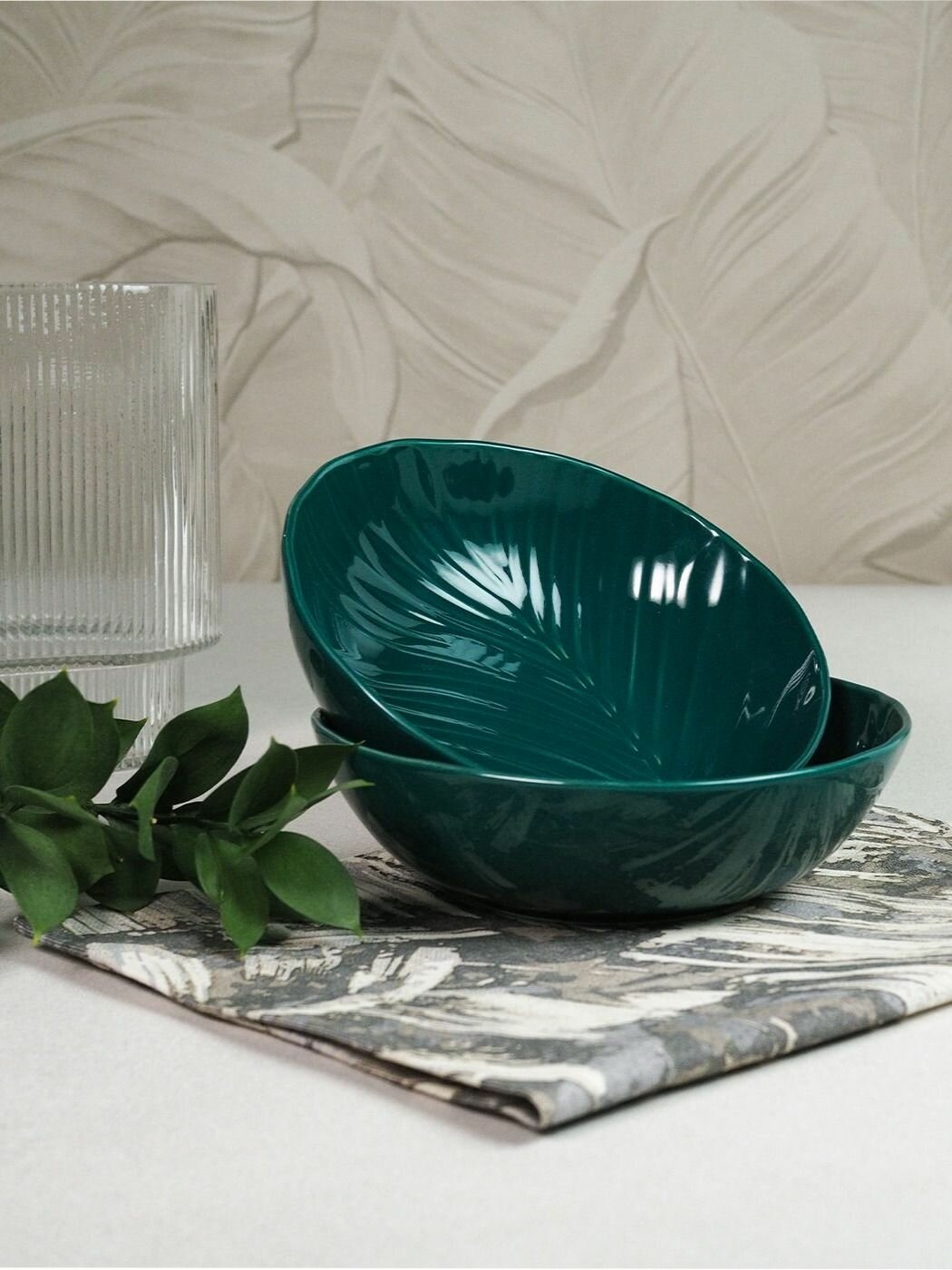 Набор фарфоровых тарелок глубоких 18см Bali 2шт, цвет зеленый. STENOVA HOME