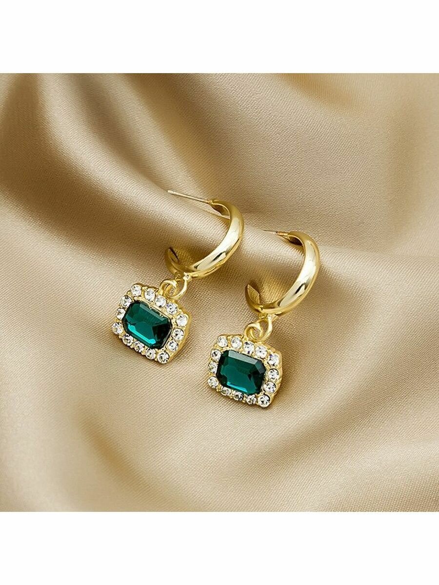 Серьги, изумруд синтетический, жемчуг имитация