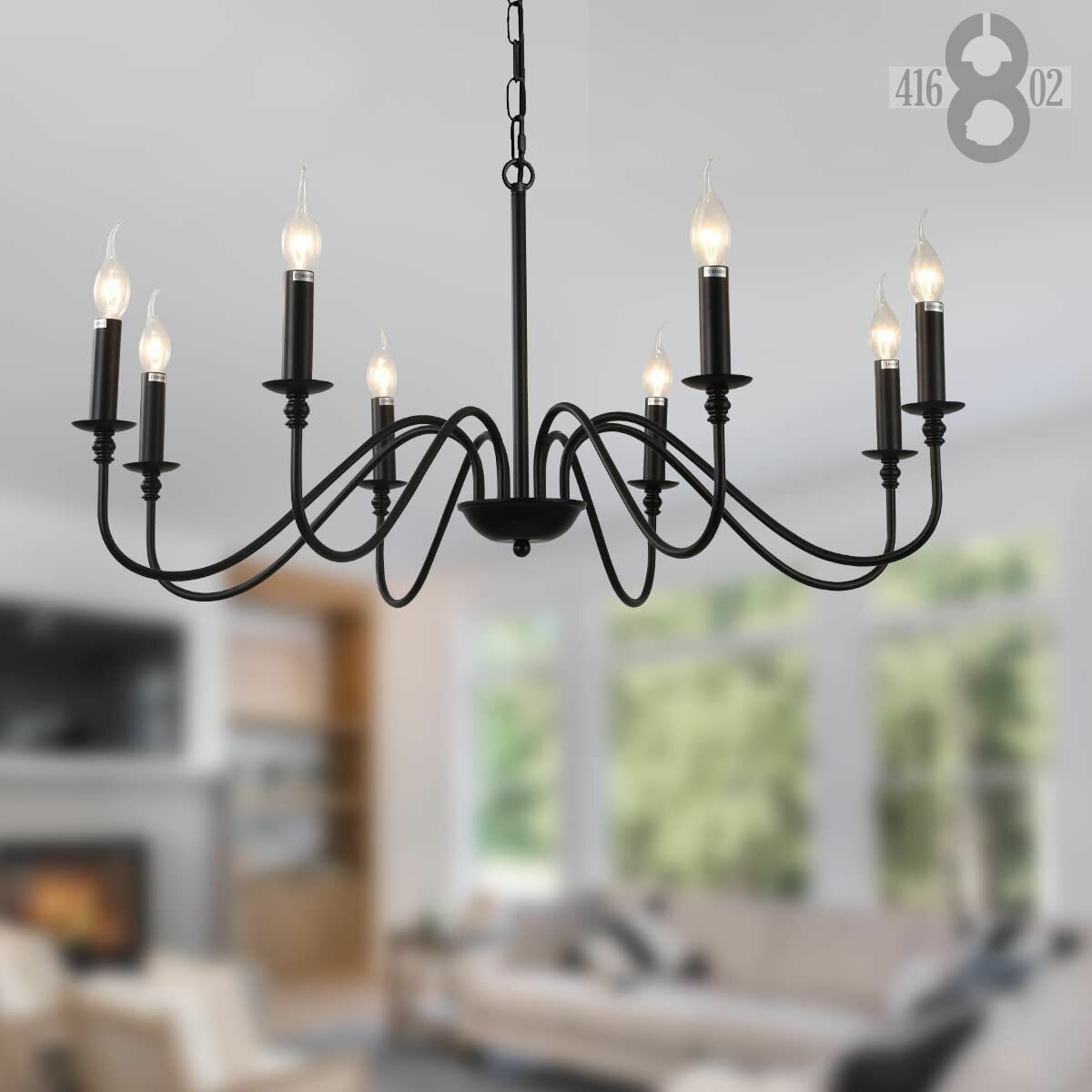 Люстра из кованого железа черного цвета в стиле кантри в пасторальном стиле ретро с 8 головками -kpa