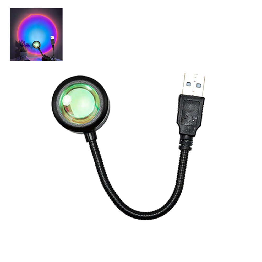Лампа рассвета USB 360 градусов вращение LED проекционная ночная подсветка для фотографии, цвет: Красный, Голубой Фиолетовый, Желтый (Выбор), материал: ABS+Алюминий, размер: 185*35мм, вес: 25г, упаковка: 130*90мм, вес упаковки: 30г, в комплект входит: