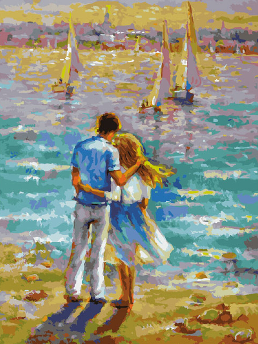 Картина по номерам Белоснежка "Влюбленные" / Раскраска / Холст на подрамнике 30х40 см. / Романтика / Море / Пейзаж