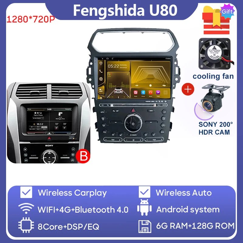 Автомобильный Android для Ford Explorer 5 2011-2019, автомобильный радиоприемник, стерео мультимедийный плеер, GPS-навигация, Carplay, авторадио, WIFI BT NO 2 DIN B-8GB-128GB-AHD-4G