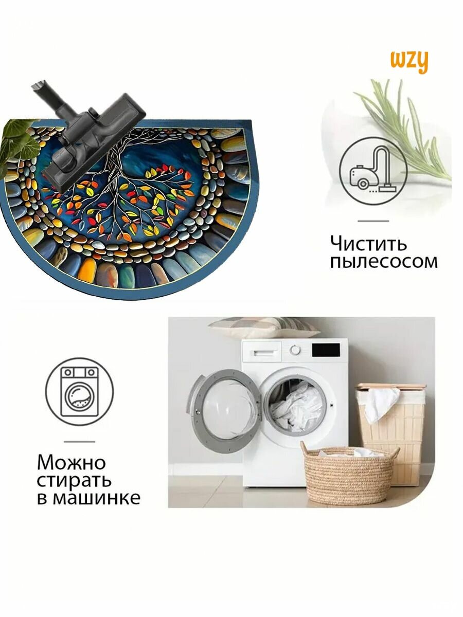 Ковер придверный, полукруглый, 50x80 см, безворсовый, противоскользящий, полиэстер, ПВХ — фото 1