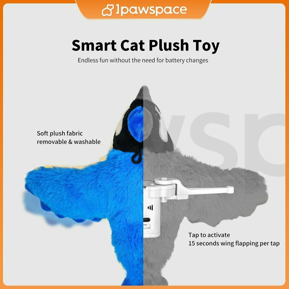 Интерактивная игрушка IPAWSPACE Plush Bird, для кошек, с подвижными ，Синеголовыйкрыльями