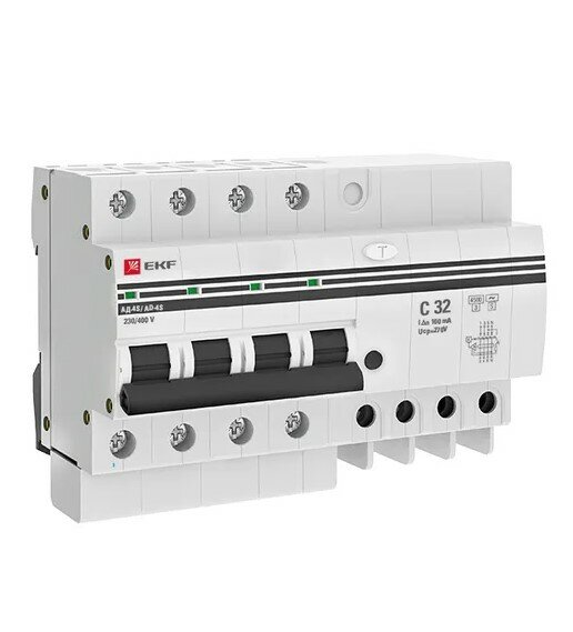 Дифференциальный автомат АД-4 S 32А/100мА (хар. C, AC, электронный) 4,5кА EKF PROxima DA4-32-100S-pro