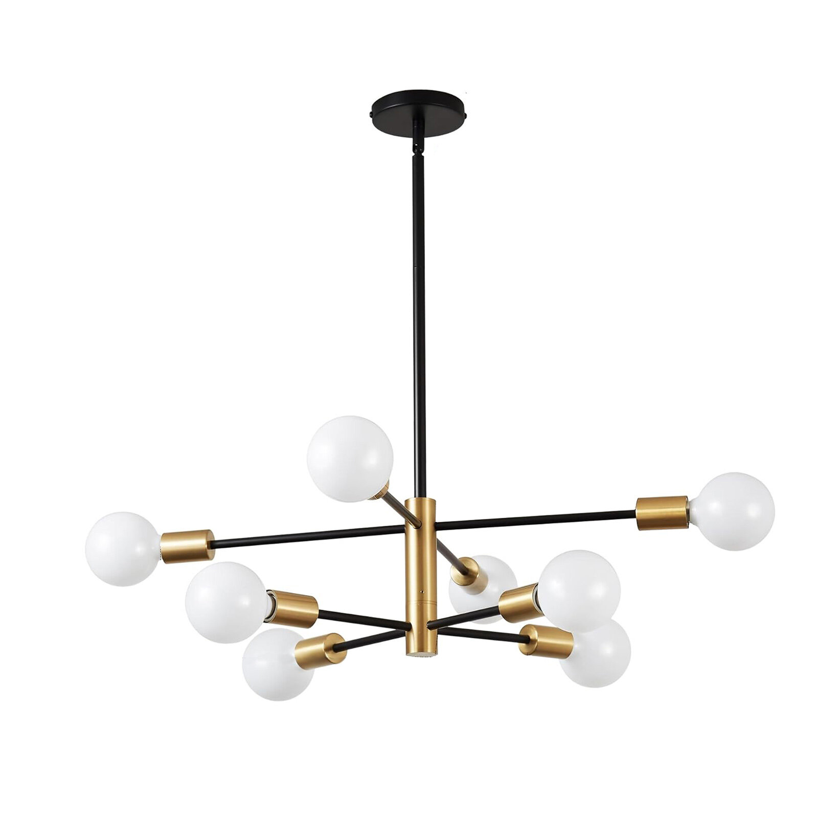 Люстра 8-ламп Black and Gold потолочная светодиодная световая фиxture Semi Flush Mount регулируемая высота Mid Century Industrial Farmhouse для спальни гостиной AC110V-240V E26 Max 40W черный с золотым 1500g 37*13*13cm