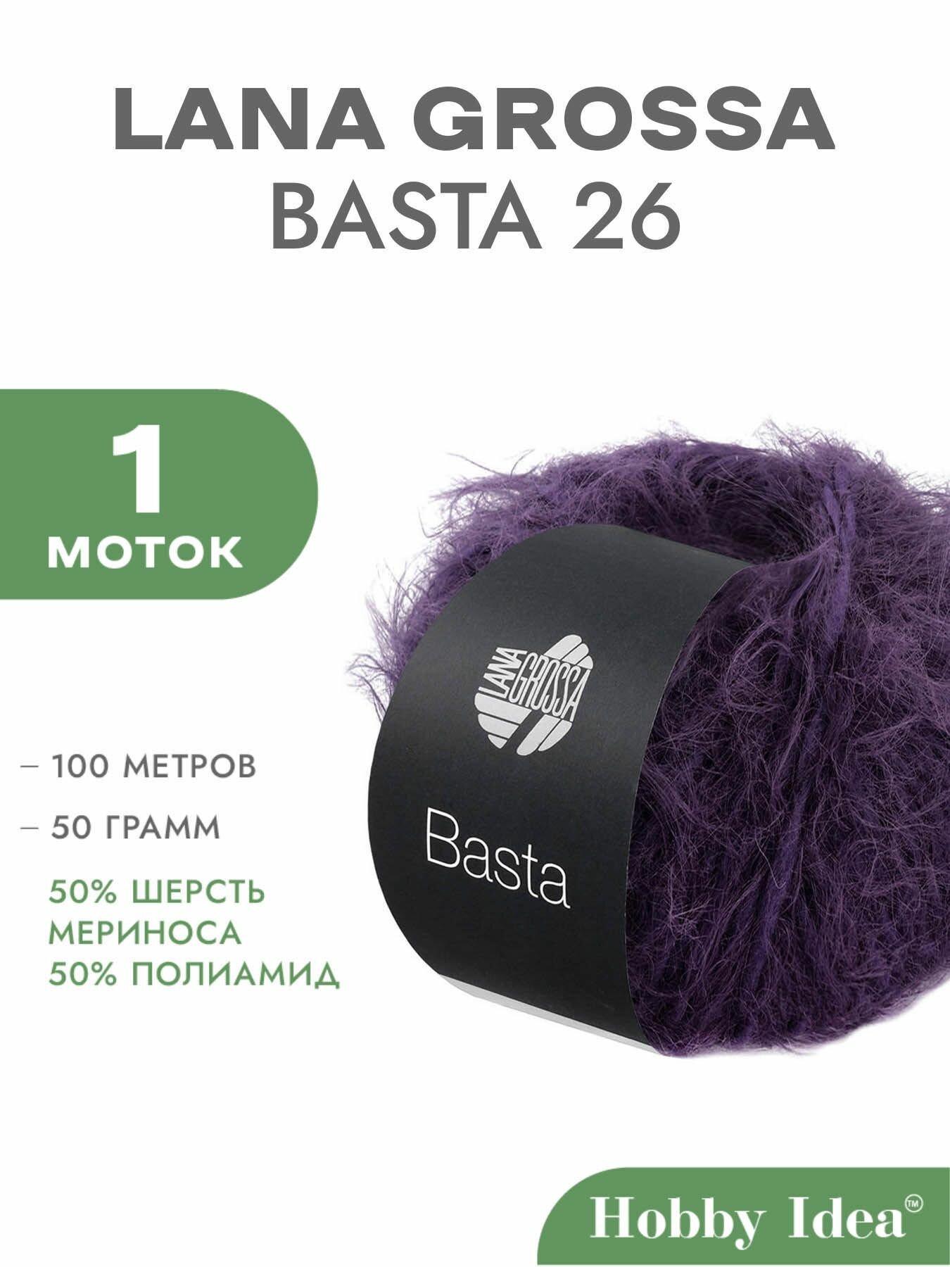 Пряжа Lana Grossa Basta 26 Ежевика 1 моток (Пушистая итальянская пряжа Лана Гросса Баста)