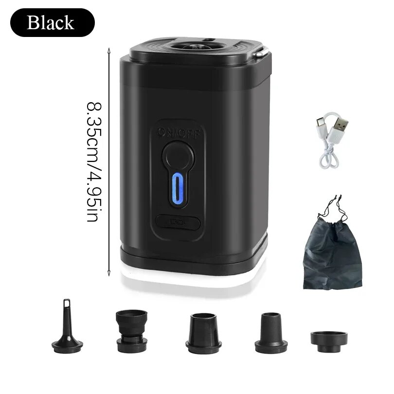 Портативный насос Cauzyart, черный, с насадками, USB
