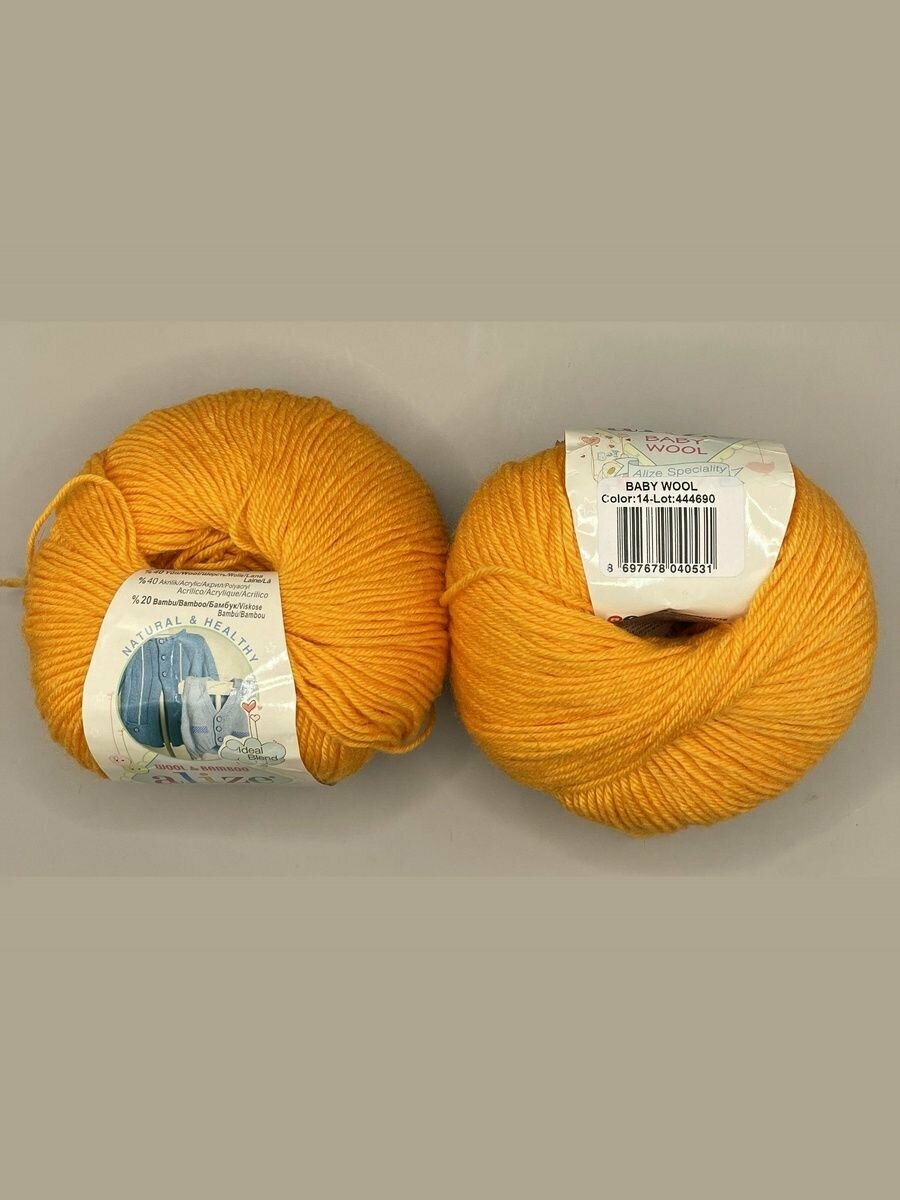 Два мотка пряжи Alize Baby Wool (14) ,50гр-175м, 40% шерсть, 20% бамбук, 40% акрил.