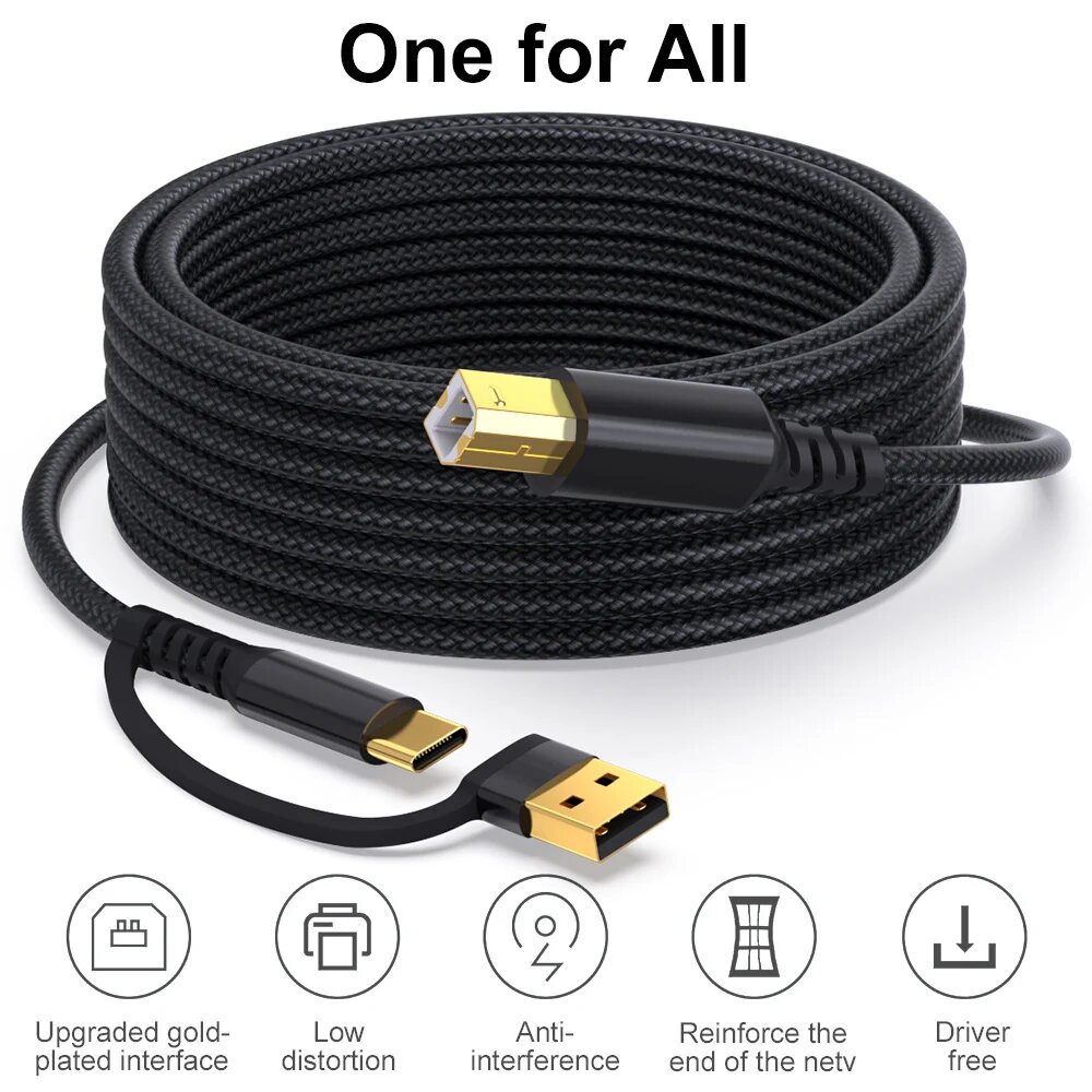 Кабель USB 2.0 для принтера, 5m, черный — фото 1