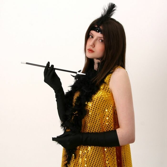 Карнавальный костюм Страна Карнавалия "Гэтсби": платье, головной убор, шарф, размер 50-52, золото