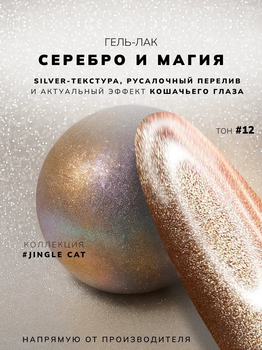 Гель-лак jingle cat 12 светоотражающий кошачий глаз, 10мл