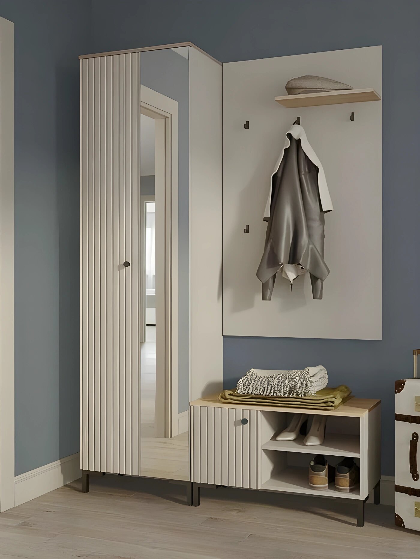 Прихожая комплект Аркана с обувницей, со шкафом, с вешалкой, 138х41.6х213.6 см, Серый кашемир / Акация